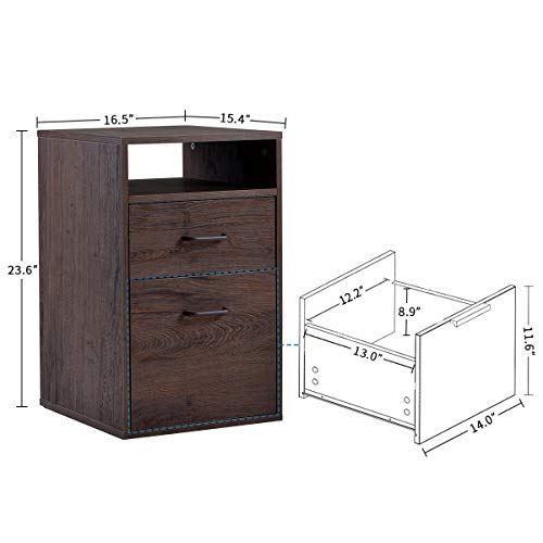 Vertical File Cabinet Wood Filing Storage Cabinet with 2 Drawers for Home Office -Walnut