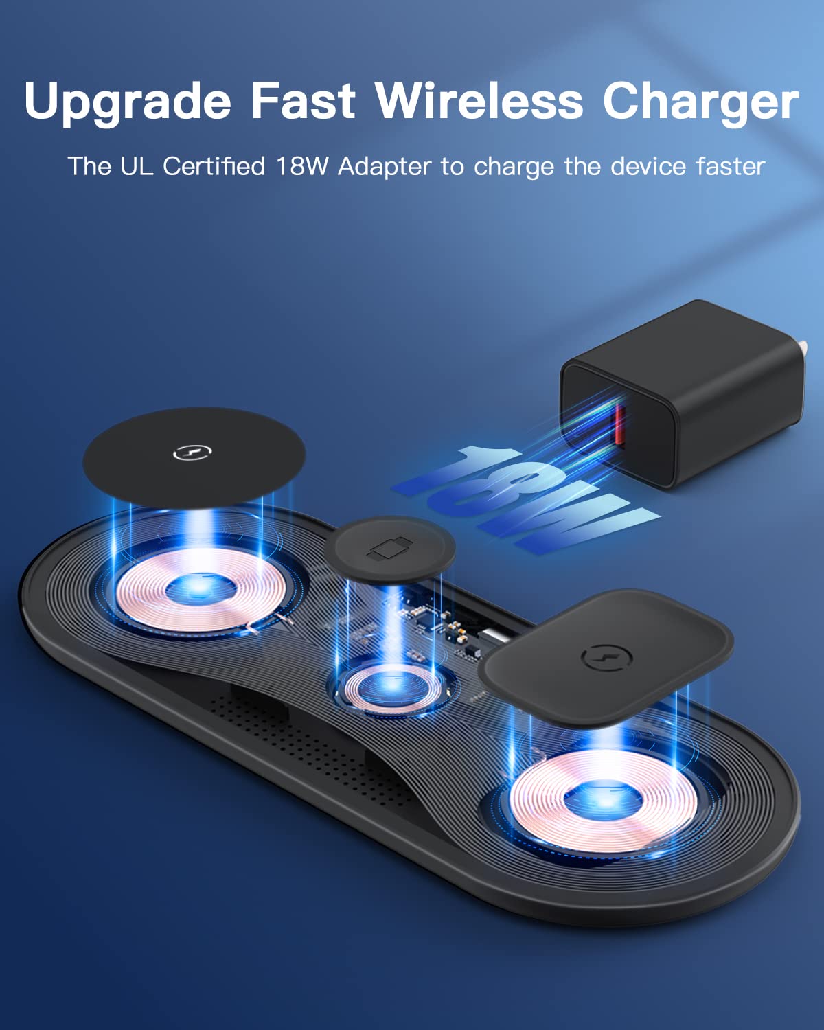 Wireless Charging Pad, TELSOR Portable Wireless Chargers for Multiple Devices, Wireless Charging Station for iPhone 15 14 13 12 11 Pro Max, for Apple Watch 8 7 6 5 4 3 2 SE, for AirPods Pro 3 2