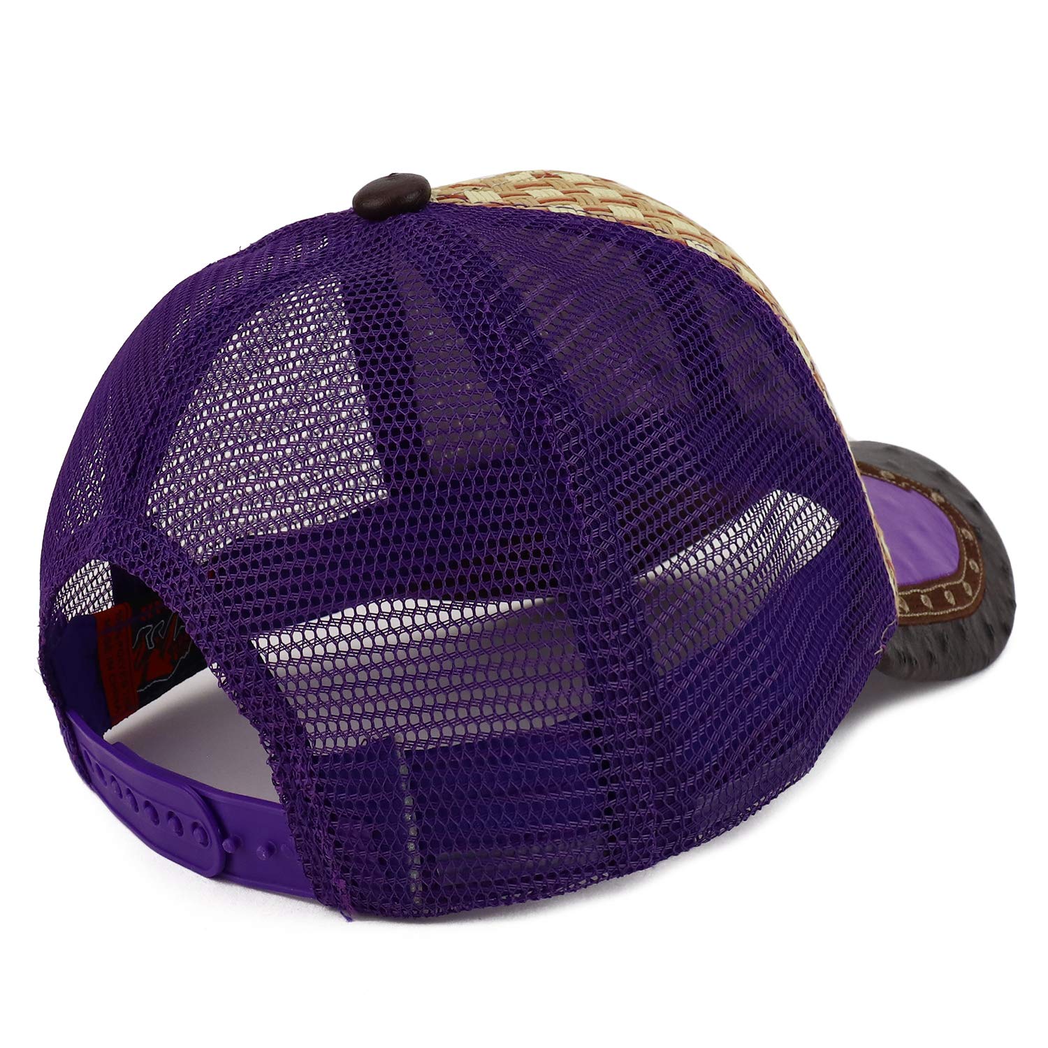 Straw Design Metallic Rodeo Cowboy Horse Metal Logo Trucker Mesh Baseball Cap - CHARCOAL BLACK