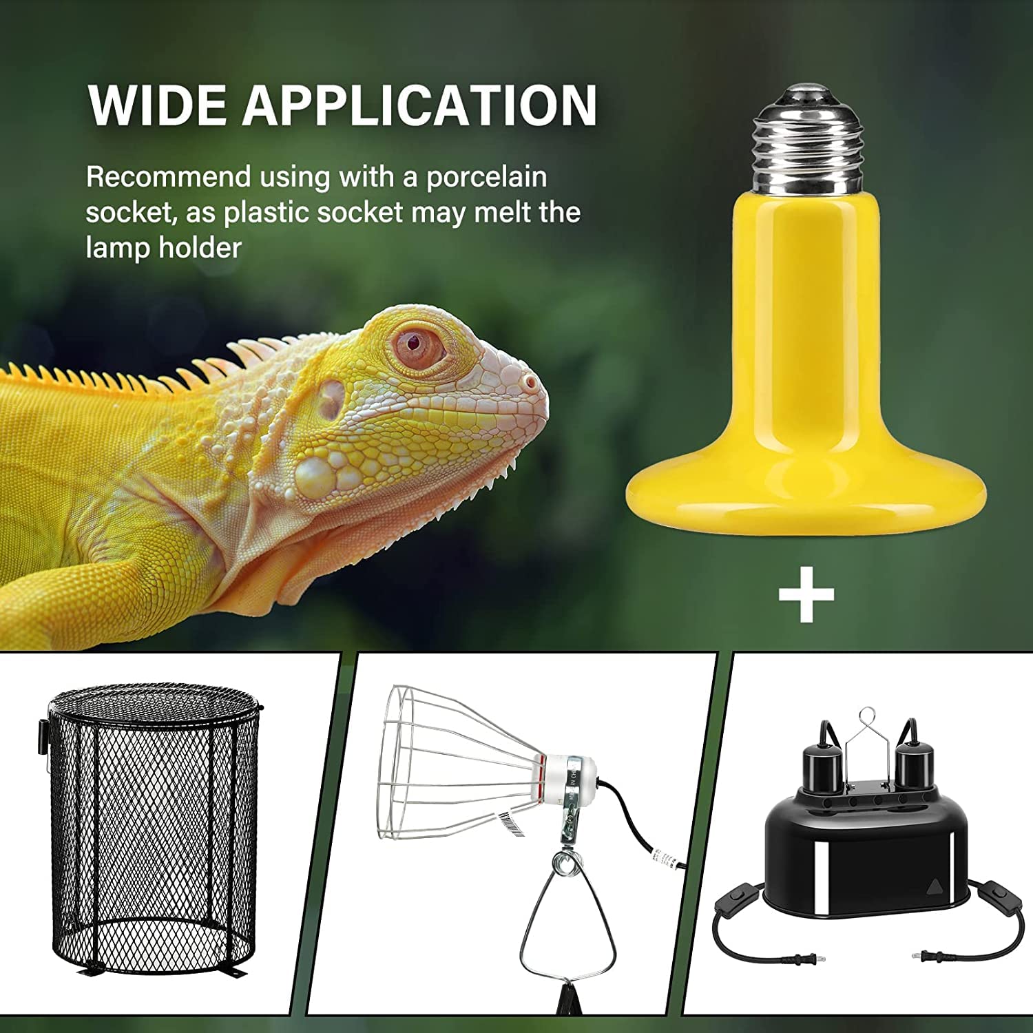 Simple Deluxe Ceramic Heat Emitter Heating Bulb No Light Reptile Heat Lamp, Brooder Coop Heater for Terrarium Amphibian Pet Snake Turtle, Incubating Chicken, 150W, 2 Pack, Yellow