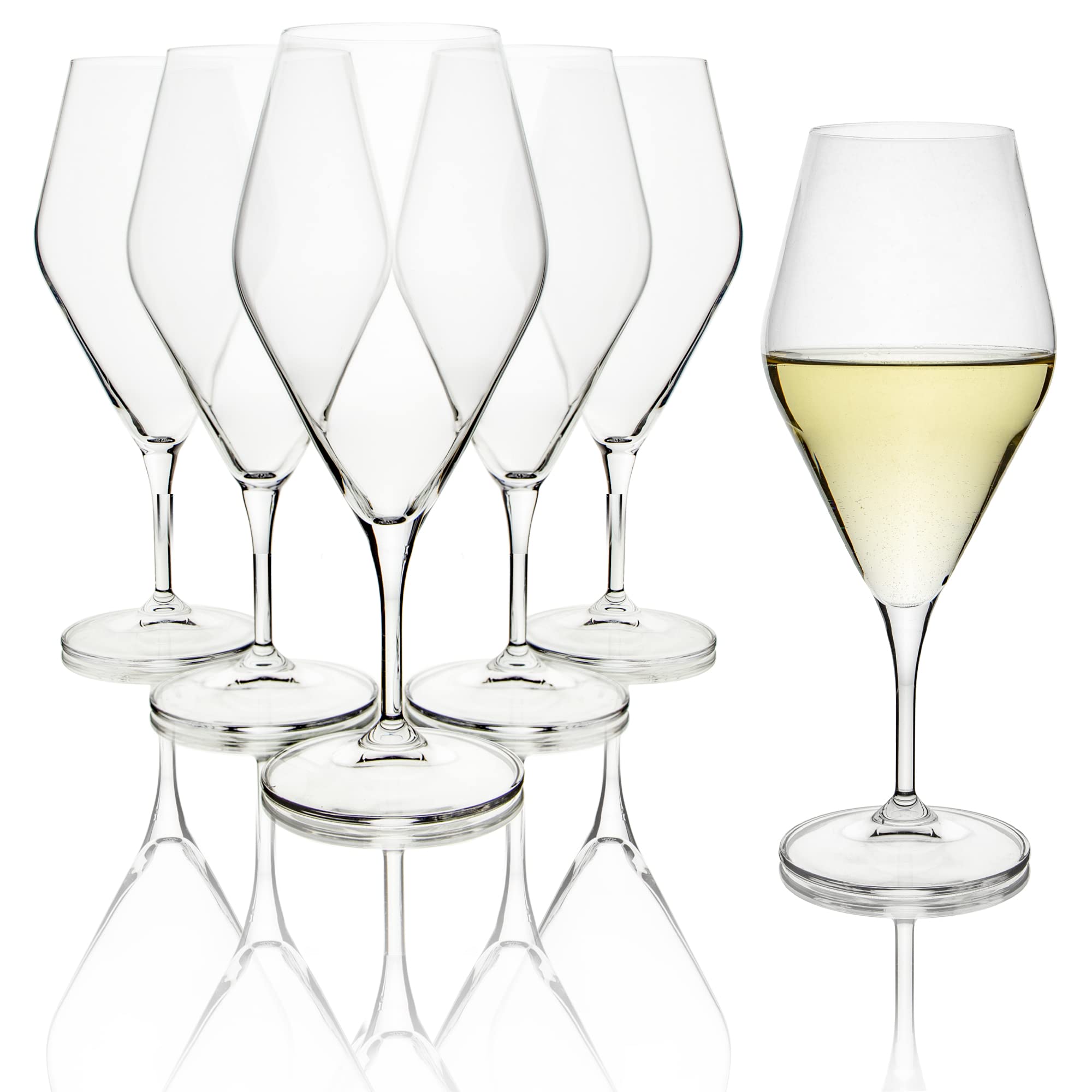 White Wine Glasses Set of 6, 16 oz, Modern Elegant, True Czech Lead-free Durable Crystal Wine Glass