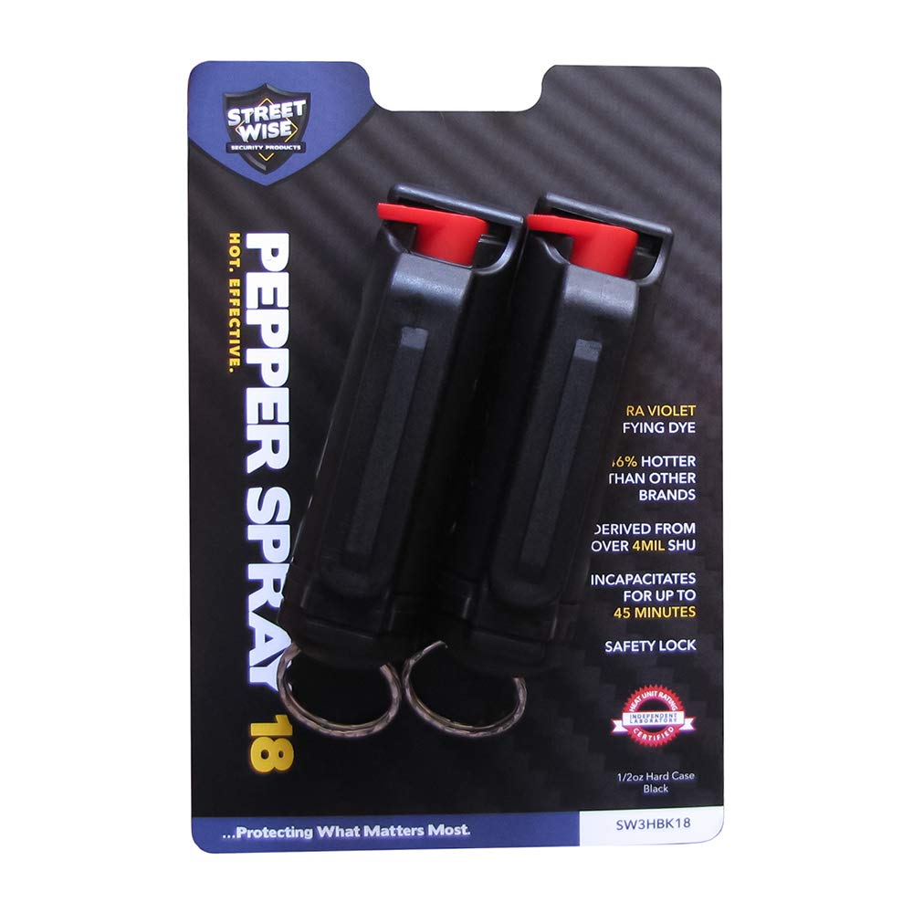 Streetwise 18 Pepper Spray - (Pack of 2) - 1/2 oz Black Molded Keychain - 46% Stronger Than Competing Brands