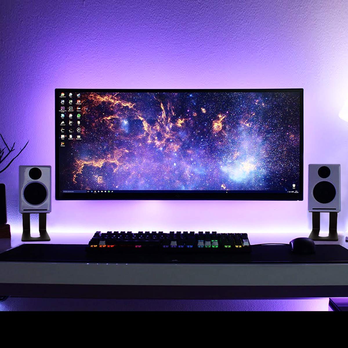 Stageek Aluminum Desktop Speaker Stands, Pair, Universal Desk Stand for Small, Medium Bookshelf Computer Speakers, Black