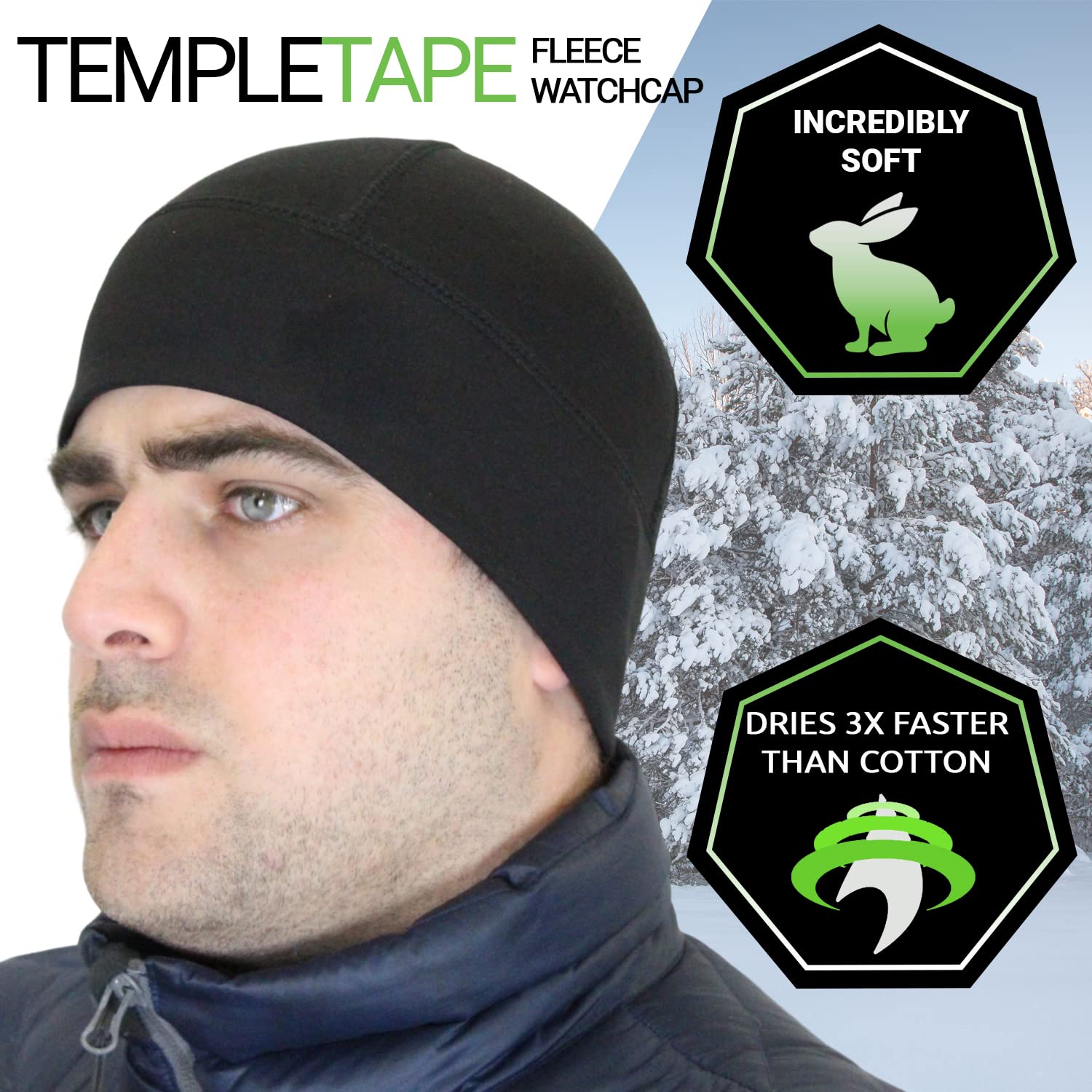 Temple Tape Tactical Fleece Watch Cap Beanie β Skull Cap Fleece Hat - 2 Pack Black/Black - One Size (Fits Most Heads)