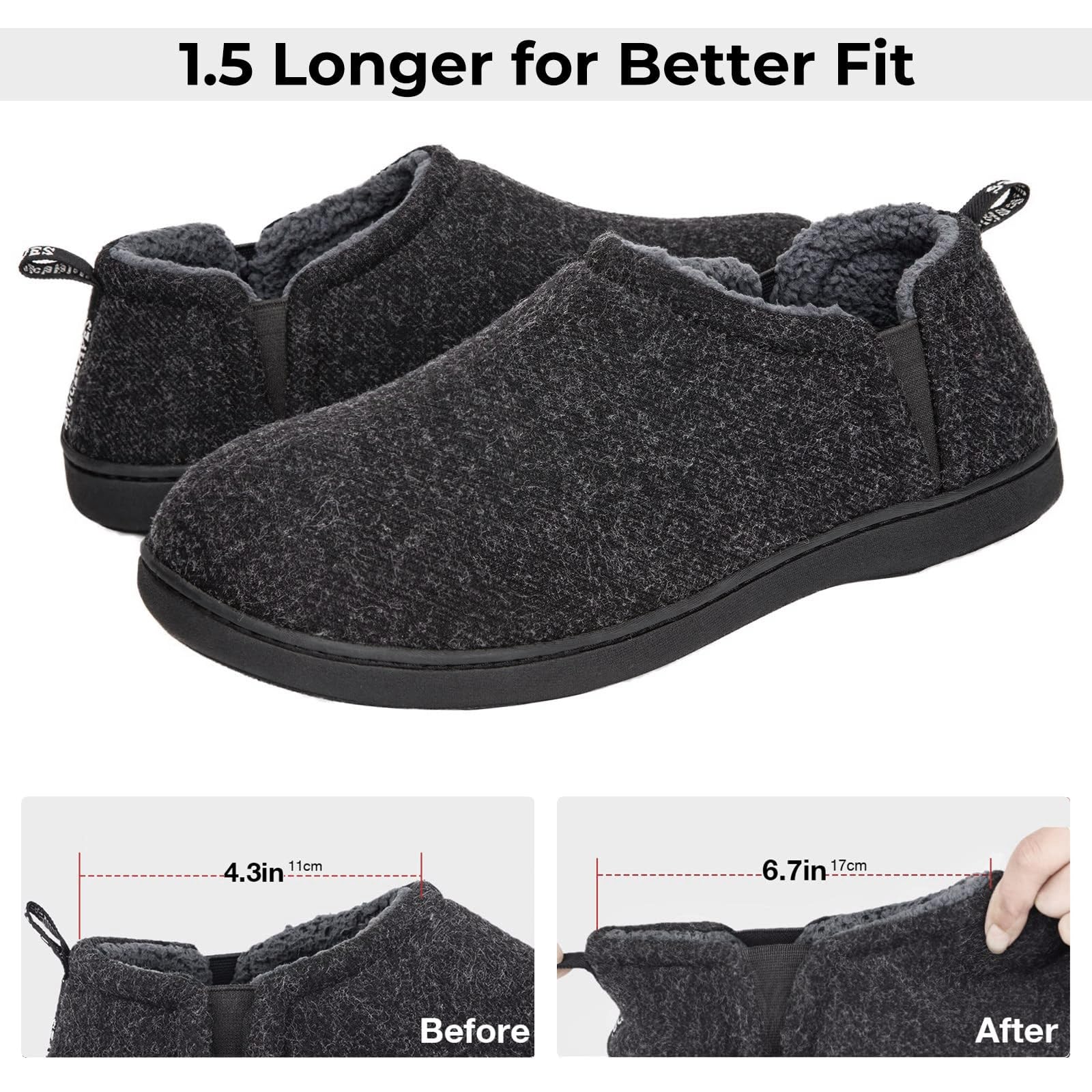 Snug Leaves Men's Wool Felt Slippers Comfy Warm Winter House Shoes with Elastic Gores Dark Gray, 9-10 US