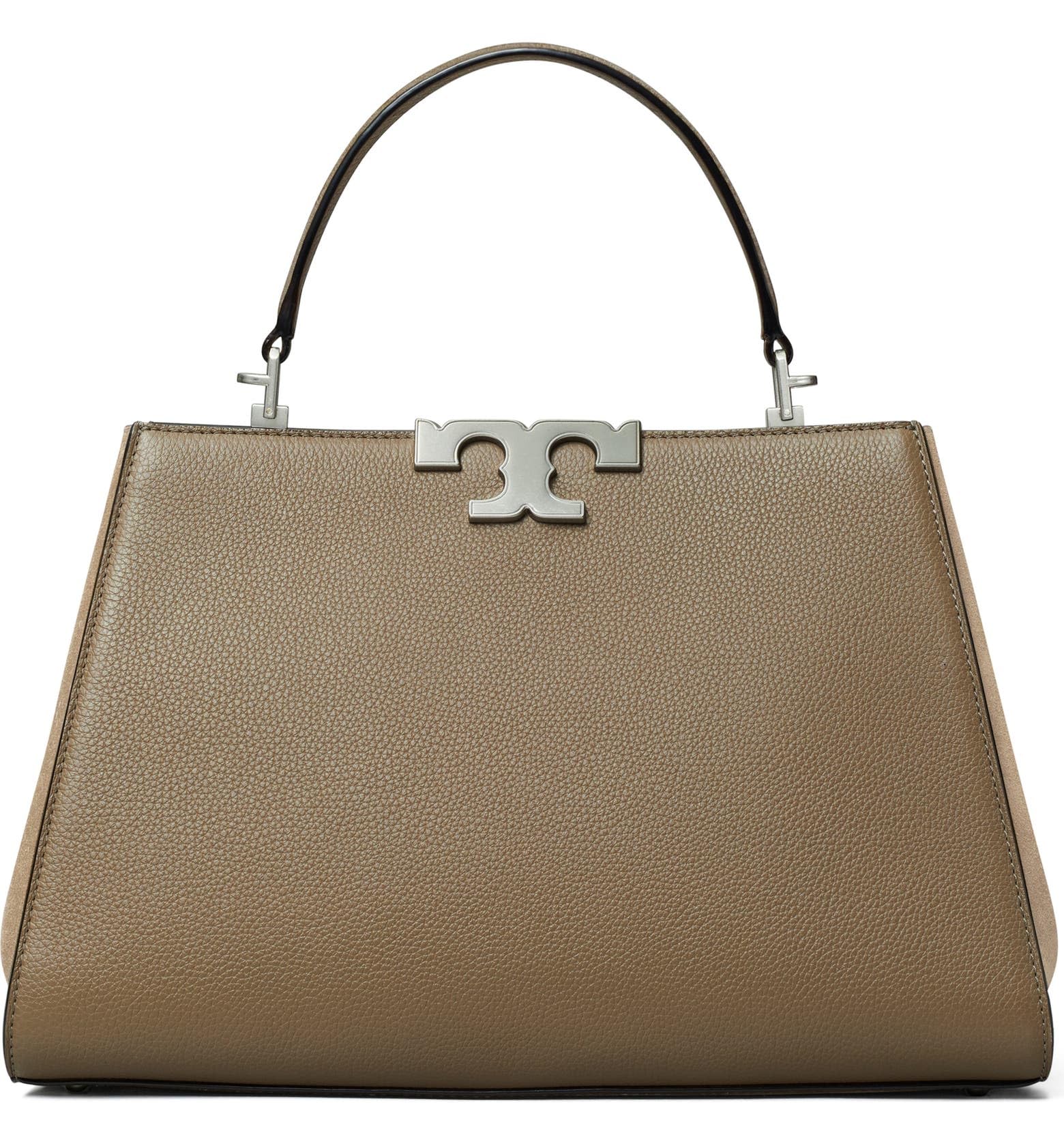 Tory Burch Women's Eleanor Pebbled Leather Satchel Handbag Wild Mushroom