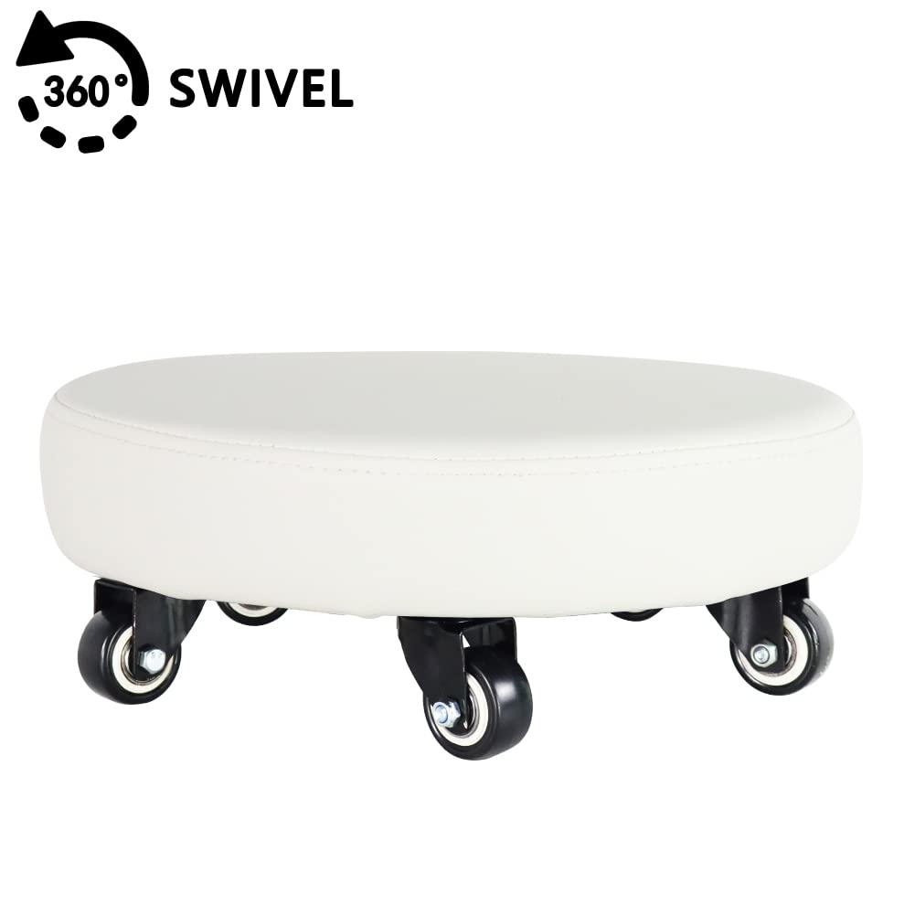 WKWKER Modern Roller Seat 360° Rotating PU Leather Rolling Stool Floor Stools with Universal Caster Ottoman Step Stools Fitness Sport H:4.7" Swivel Wheels for Home Garage Shop (Black)