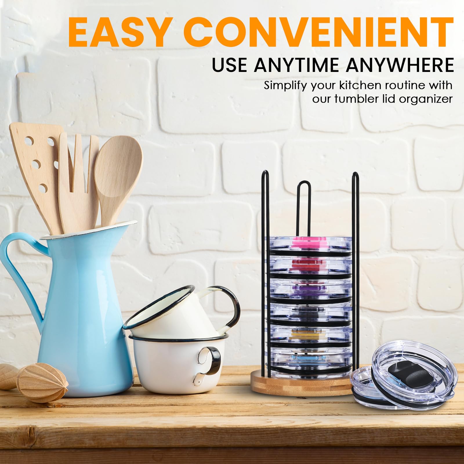 witarten Tumbler Lid Organizer, Detachable Bamboo Cup Lid, Vertical Storage for Up to 10 Lids,Keep Your Tumbler Lids Neatly Stored and Achieve Clutter-Free Cabinets and Countertops Organization