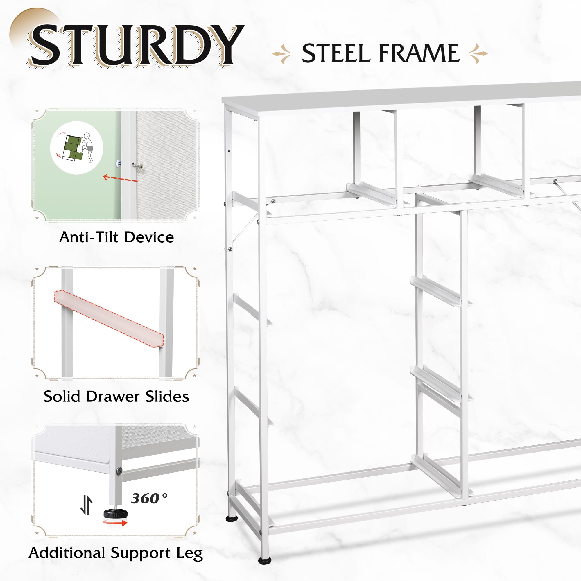 WLIVE 9-Drawer Dresser, Fabric Storage Tower for Bedroom, Hallway, Closet, Tall Chest Organizer Unit for Bedroom with Fabric Bins, Steel Frame, Wood Top, Easy Pull Handle, White