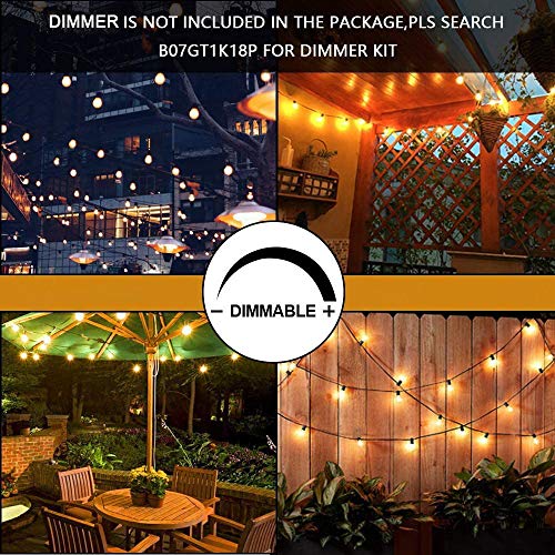 Svater 50-Foot Weather Proof Glass Patio and Garden Outdoor LED String Lights, Includes 1 Watt Antique G40 Bulbs and Dimmable, Warm White