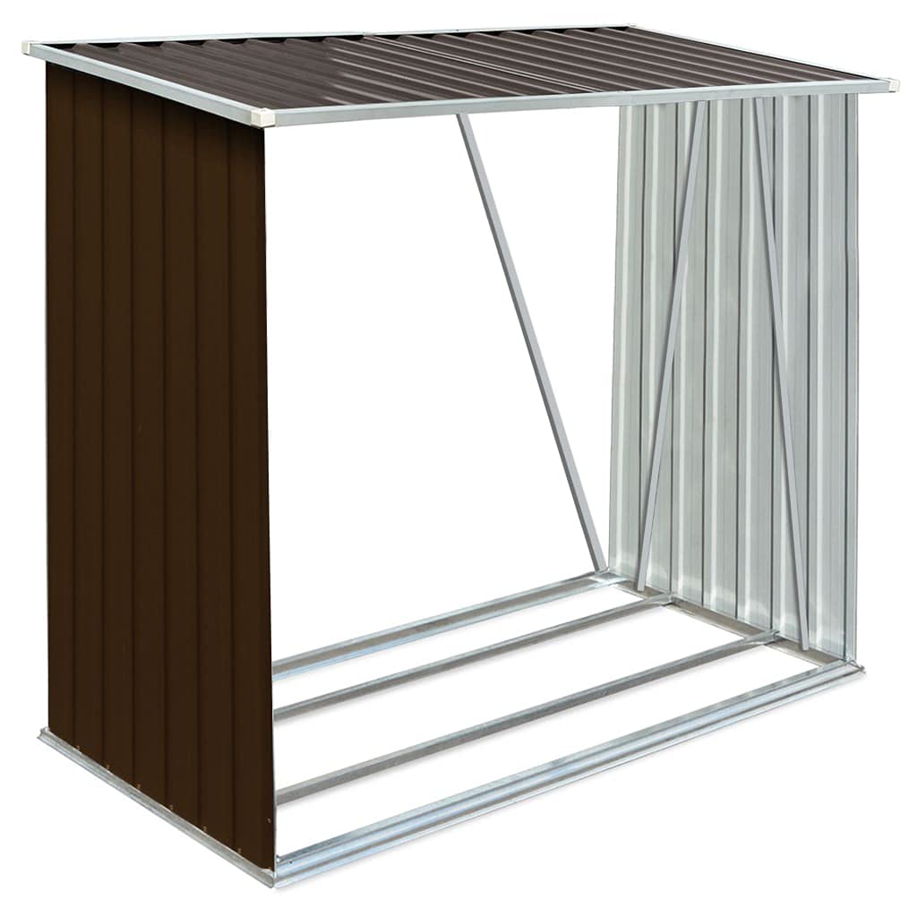 vidaXL Garden Log Storage Shed - Compact, Waterproof Wood Storage with Ventiliated Design - Galvanized Steel - Brown - 64.2" x 32.7" x 60.6"