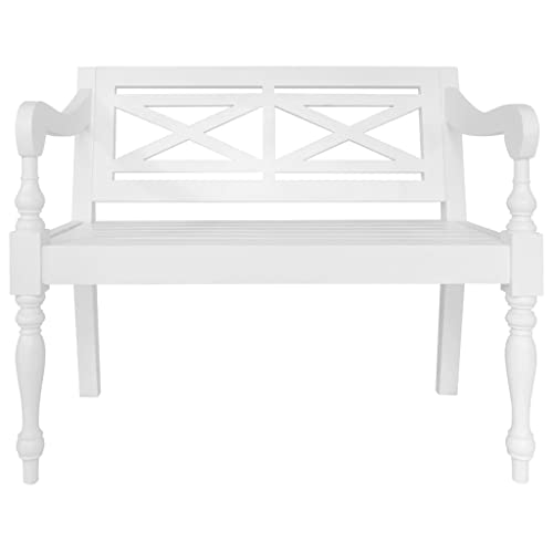 vidaXL Solid Mahogany Wood Batavia Bench Backrest Armrest Rustic Sturdy Versatile Home Office Kitchen Dinner Furniture 38.6" White