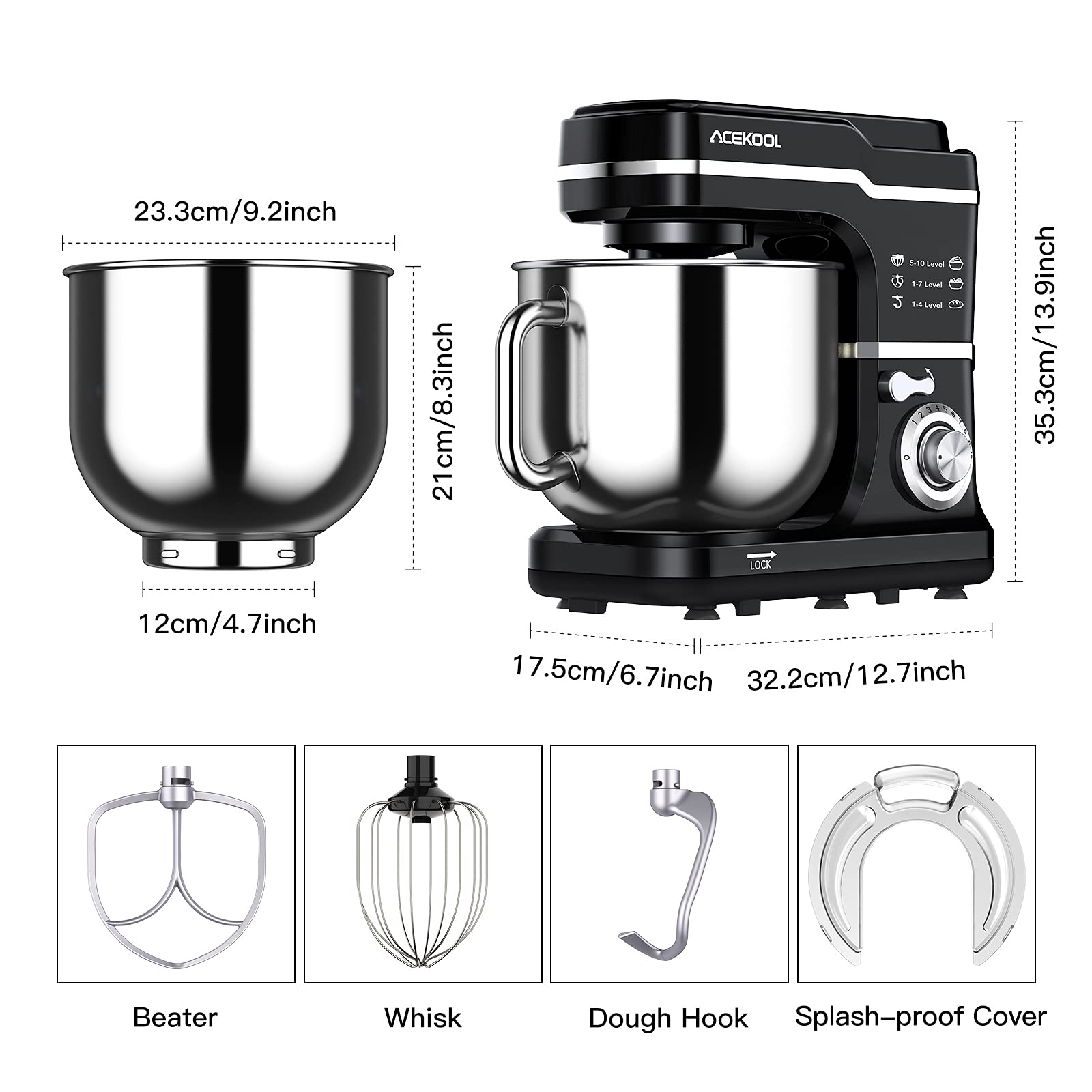 Stand Mixer, 7.5 Qt. 660W 10-Speed Electric Kitchen Mixer with Dishwasher-Safe Dough Hooks, Beaters, Wire Whip & S plash Guard for Most Home Cooks