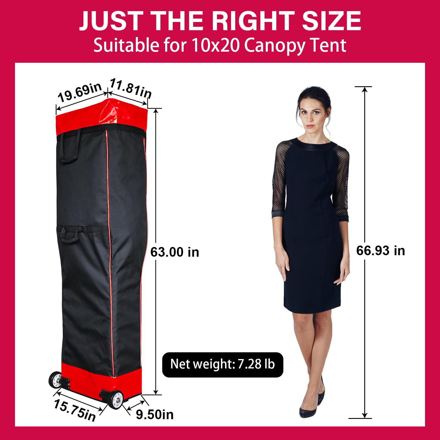 ShiningShow Heavy Duty Canopy Bag Replacement for 10x20 Pop Up Canopy Tent, Portable Canopy Bag with Wheels and Handles, Rolling Storage Bag