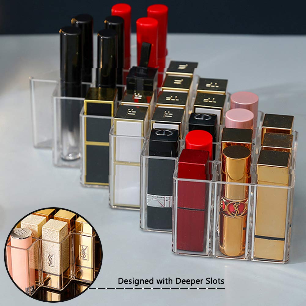 Tasybox Clear Lipstick Holder Organizer, 28 Spaces Acrylic Lipgloss Organizers and Storage Box Display Stand