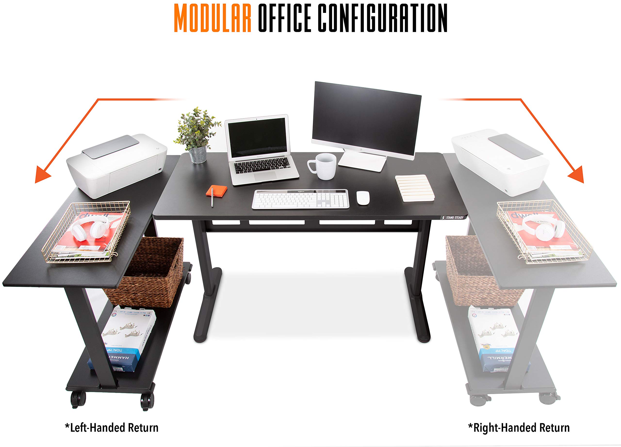 Stand Steady L-Shaped Tranzendesk Standing Desk | Sit to Stand Desk with Add-On Desk Return | Customizable Stand Up Desk Arrangement Great for Any Office Space! (Black / 73x 42)
