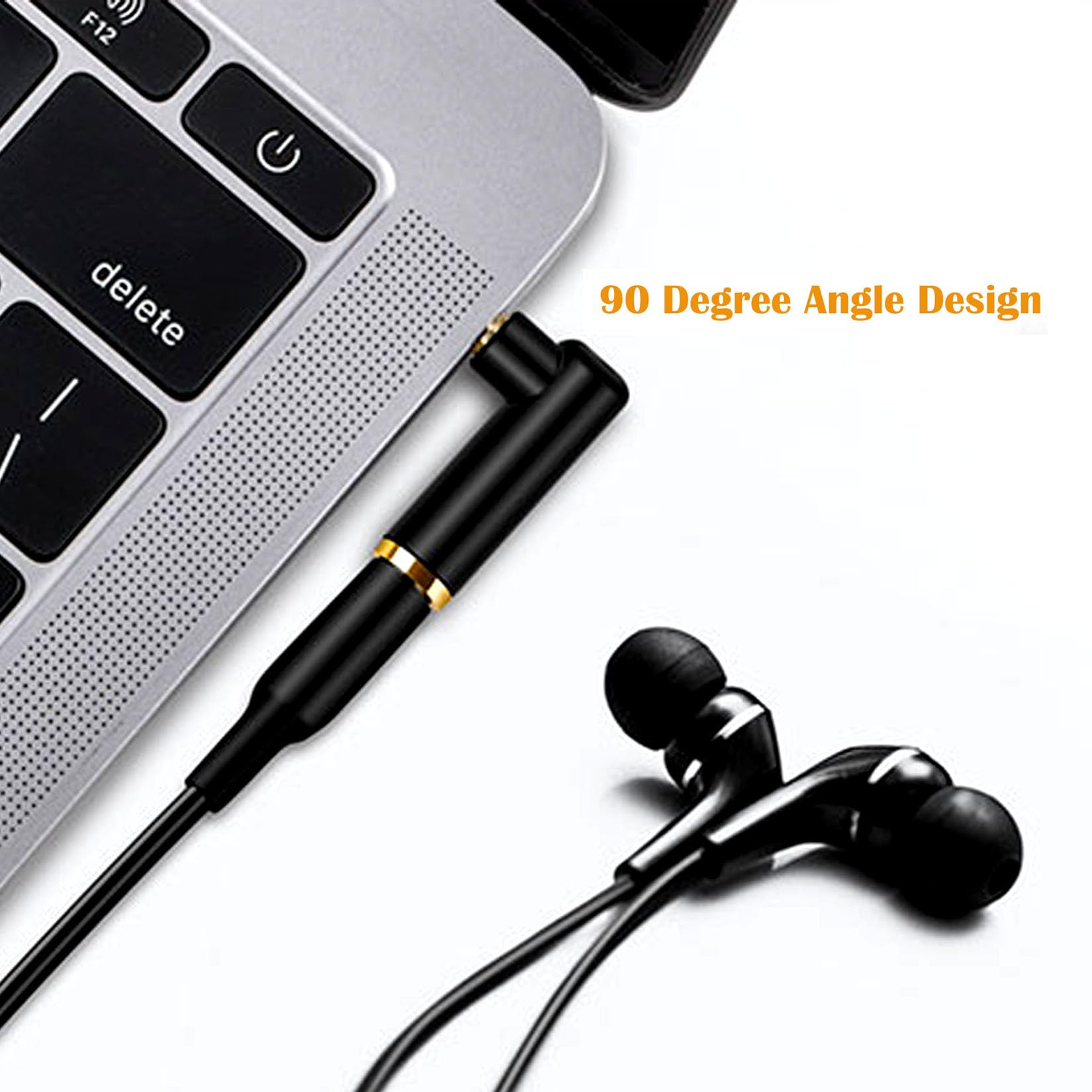 Sairps 3.5mm Right Angle adapterr, TRS Stereo Jack Plugs with a 90-Degree Right Angle Design, Compatible with Laptop Headphone Port, Tablets, MP3 Players, Speakers -2 Pack