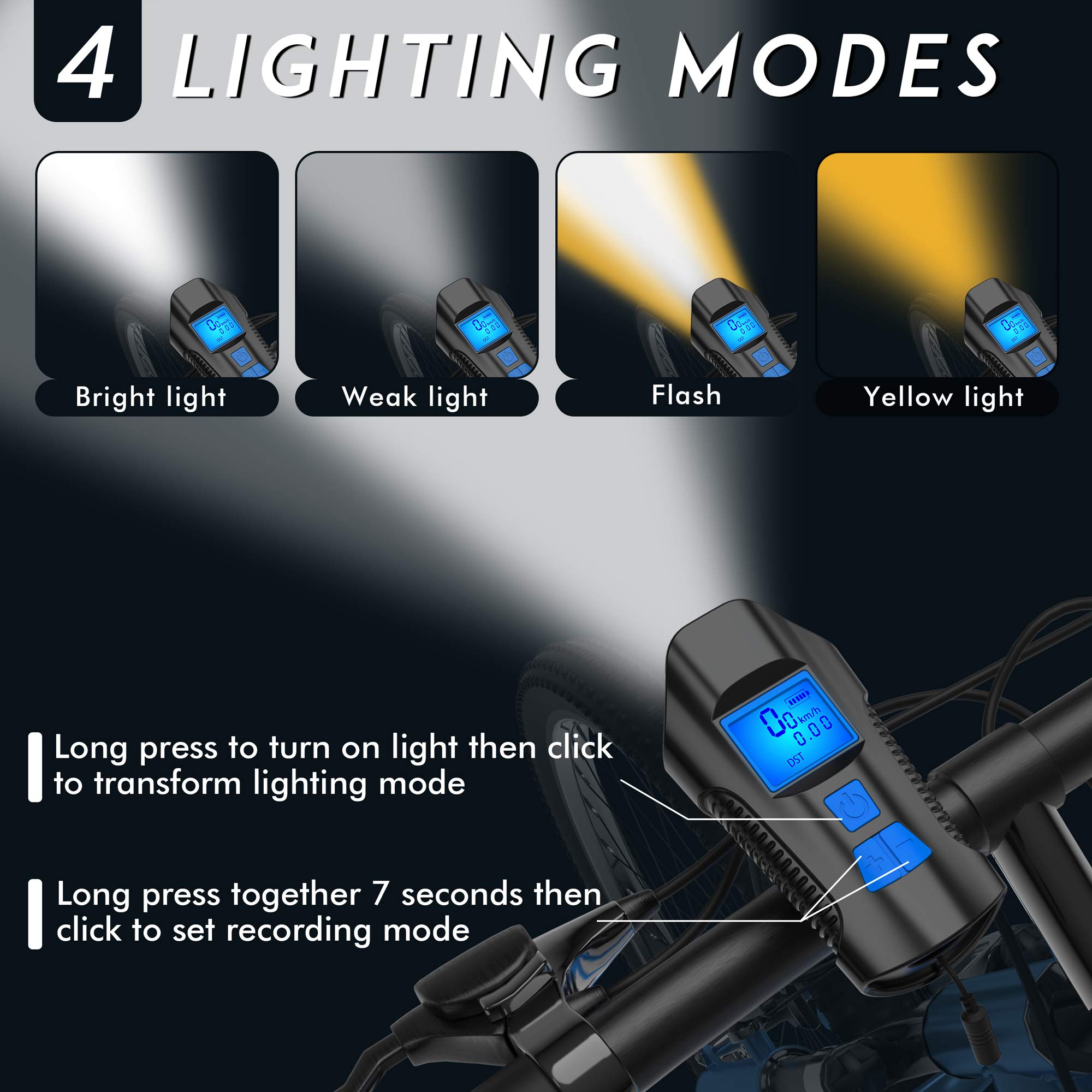 Tesecu LED Bike Light USB Rear Bicycle Light 800 Lumen Rechargeable Bike Tail Light and Front Light Set Cycle Headlight with Bicycle Speedometer Odometer Fits All Mountain & Road Bike