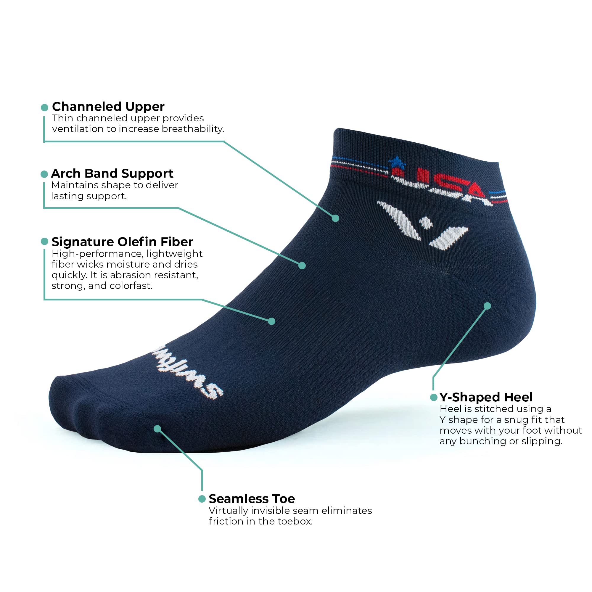 Swiftwick- VISION ONE Tribute | Cycling & Running Socks | Wicking, All Day Comfort, Cushioned Ankle Socks | USA, Small/Medium
