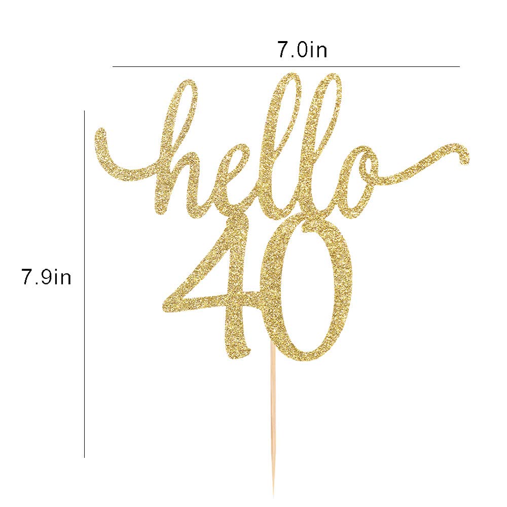 sodasos Golden Glitter Hello 40 Cake Topper - Cheer to 40th Years - 40 and Fabulous Cake Topper - Wedding Anniversary Party Sign Decorations (40)…