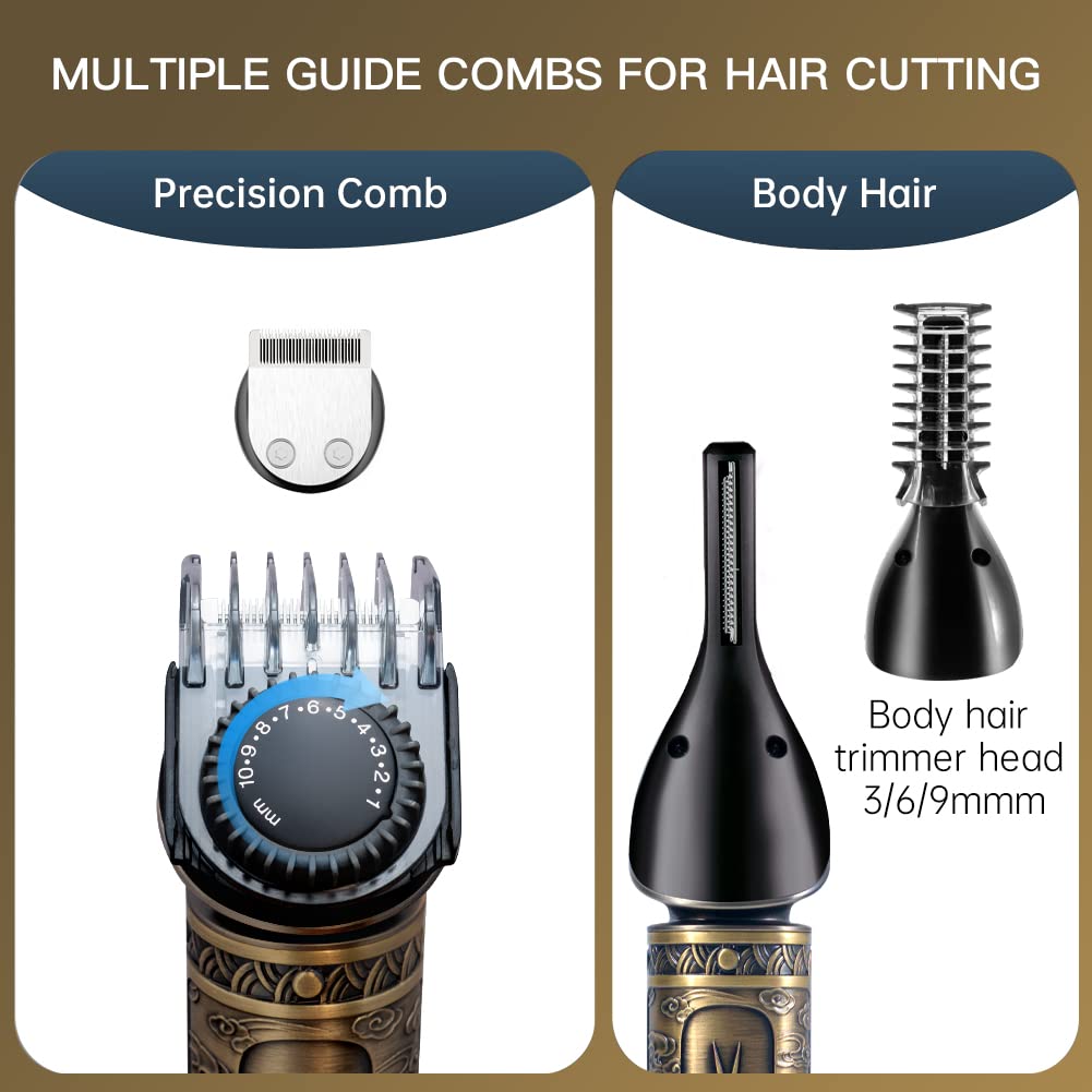Scttomon Beard Trimmer Kit Professional Hair Clipper Trimmer Zero Gapped T-Blade Trimmer Electric Shaver Razor Nose Body Trimmer for Men Cordless Grooming Kit 7 in 1