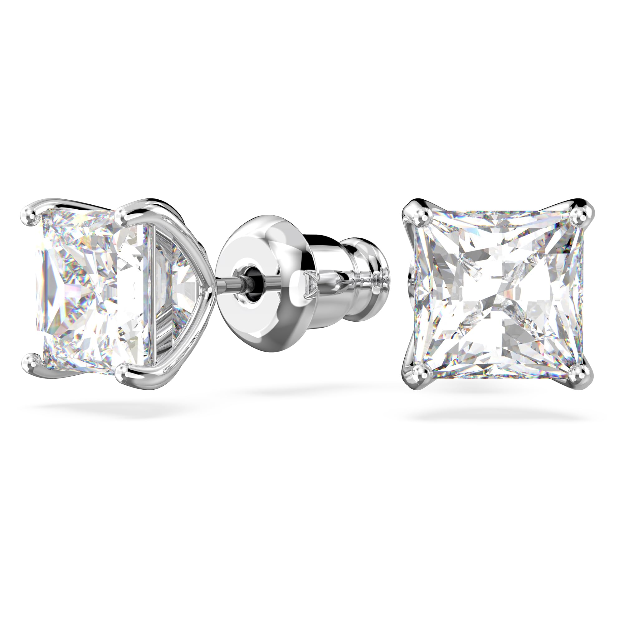 Swarovski Attract Square Stud Pierced Earrings with Clear Crystals on a Rhodium Plated Setting with Butterfly Back Closure