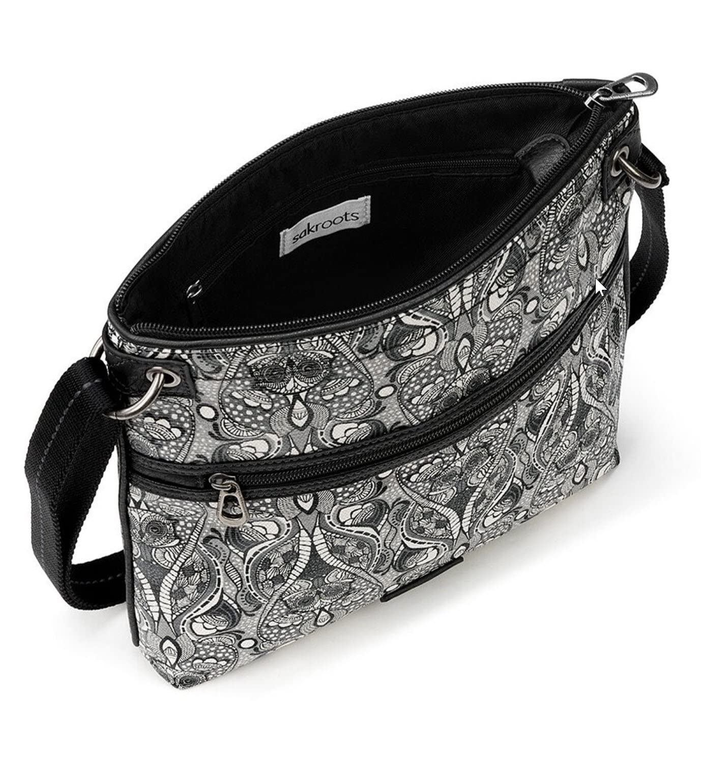 Sakroots Artist Circle Flat Crossbody, Black White Soulful Dove