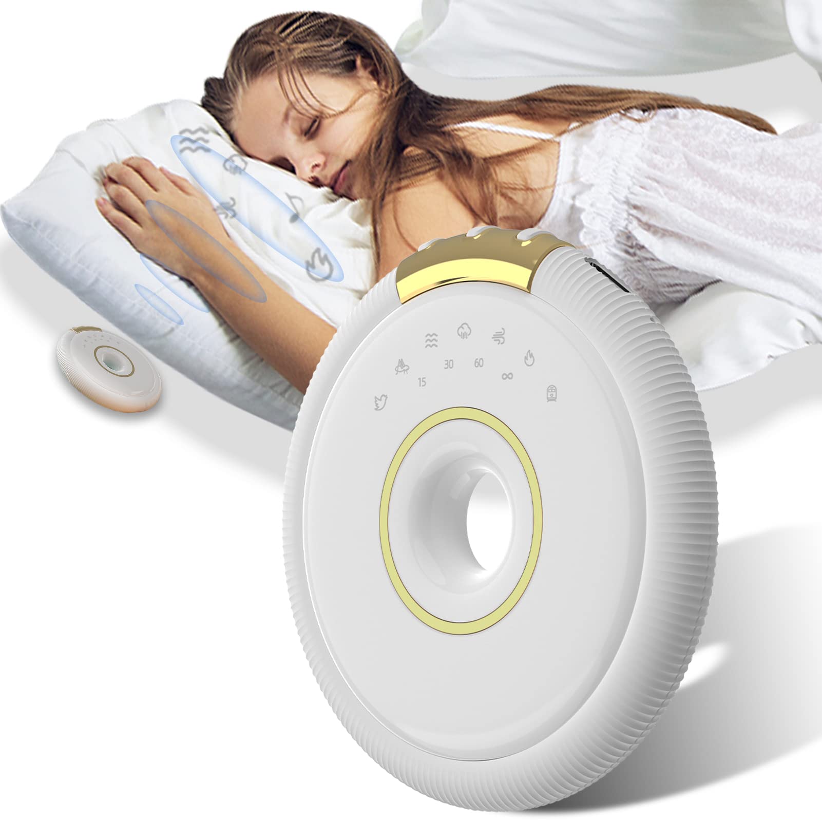 WOFDALY White Noise Machine,Bluetooth Pillow Speaker,Bone Conduction Sound Machine for Sleeping,Portable Sound Machine for Adults and Baby,Rechargeable,Timer,7 Non-looping Sounds for Travel and Gift