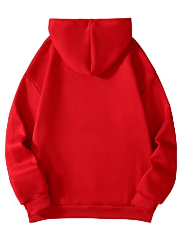 SweatyRocks Women's Graphic Long Sleeve Thermal Hoodie Kangaroo Pocket Drawstring Sweatshirt Red Heart M