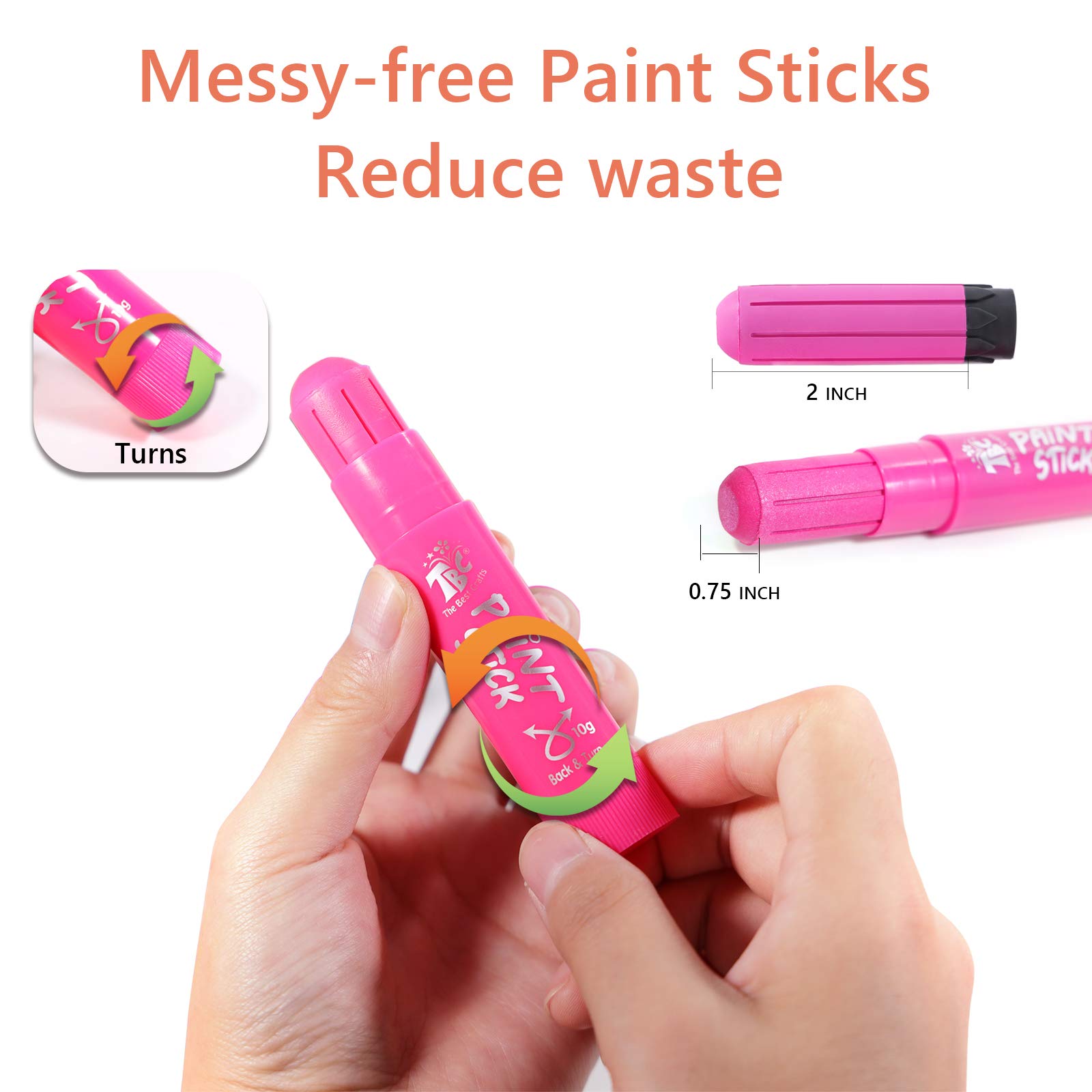 TBC The Best Crafts Paint Sticks,12 Classic Colors, Washable Paint, Non-toxic, Tempera Paint Sticks for Kids and Students