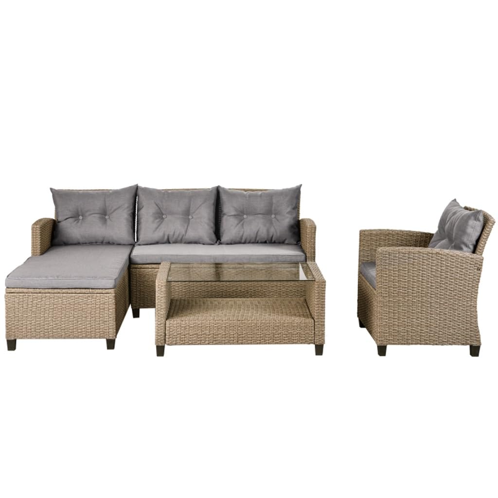 SDGH Outdoor, Patio Furniture Sets, 4 Piece Conversation Wicker Ratten Sectional Sofa with Seat Cushions