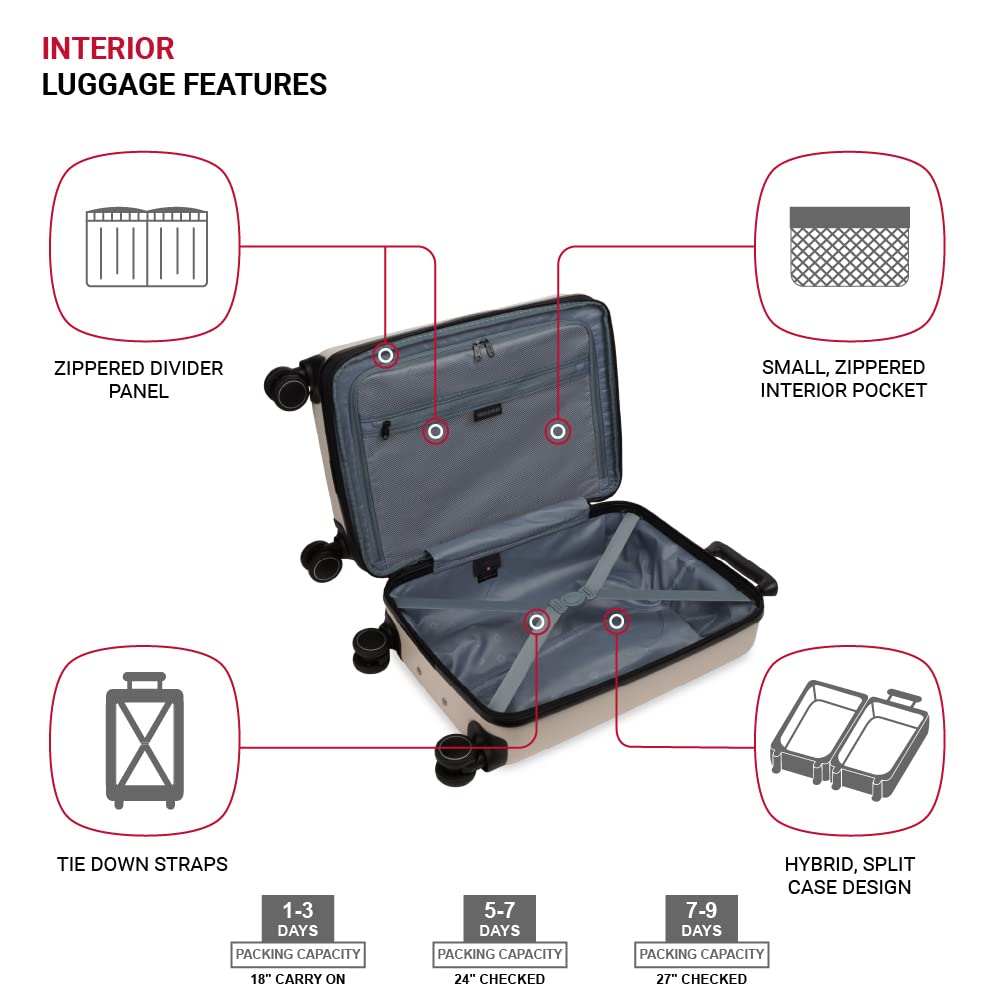 SwissGear 8020 Eclipse Hardside Expandable Luggage with Spinner Wheels, Cream, 3-Piece Set (18/24/27)