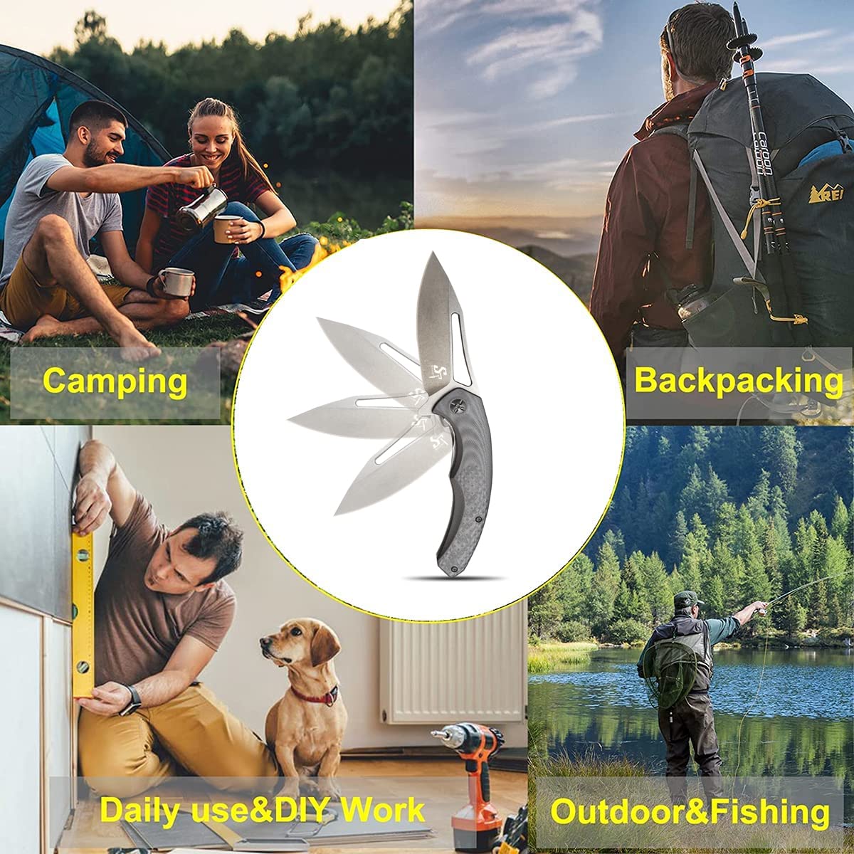 Sitivien ST116 Folding Knife, D2 Steel Blade+G10 Handle Large Modle Size EDC Tool Knife for Outdoor, Camping,Hiking-Black …