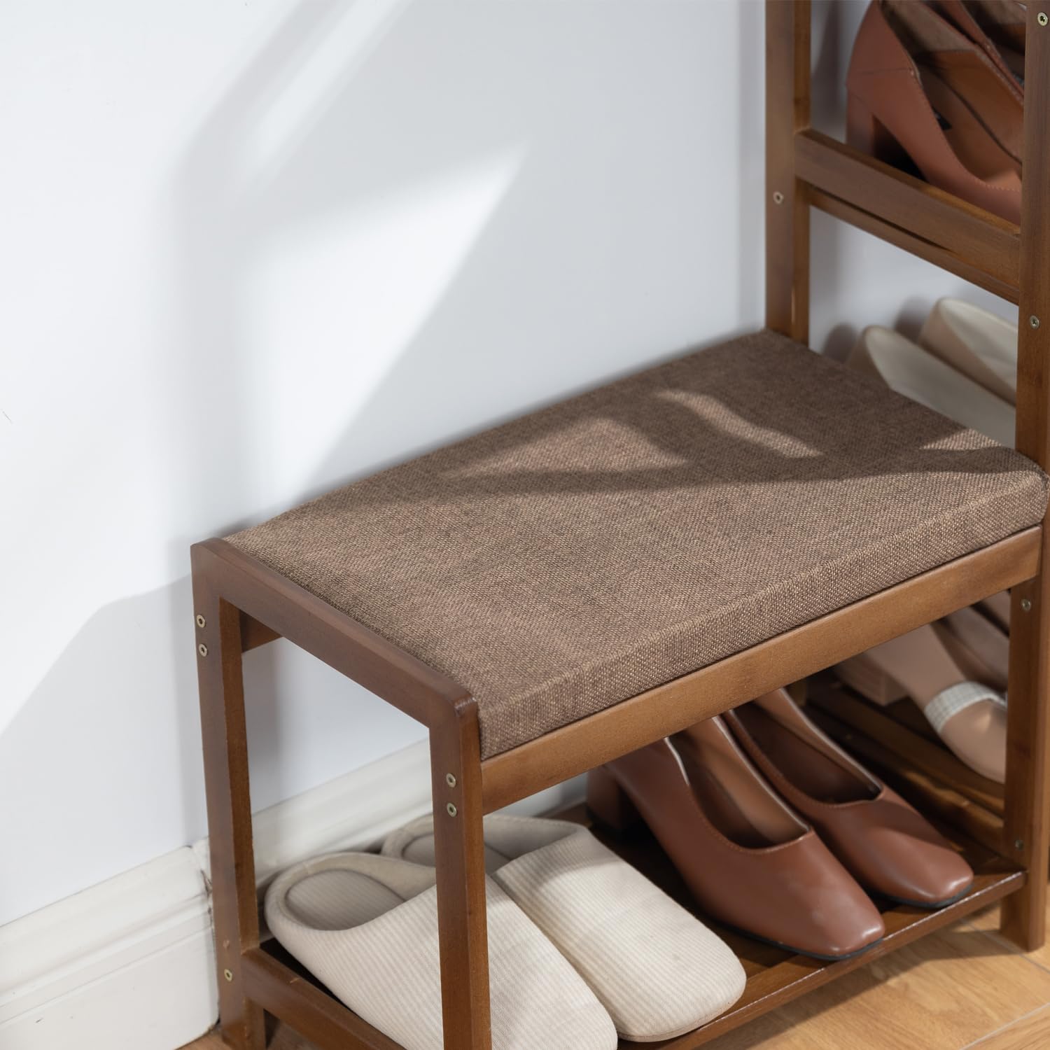 SOBIBO 5 Tier Shoe Rack, Bamboo Bench with Seat, Space-Saving Shoe Shelf, Entryway Storage, 40.94"