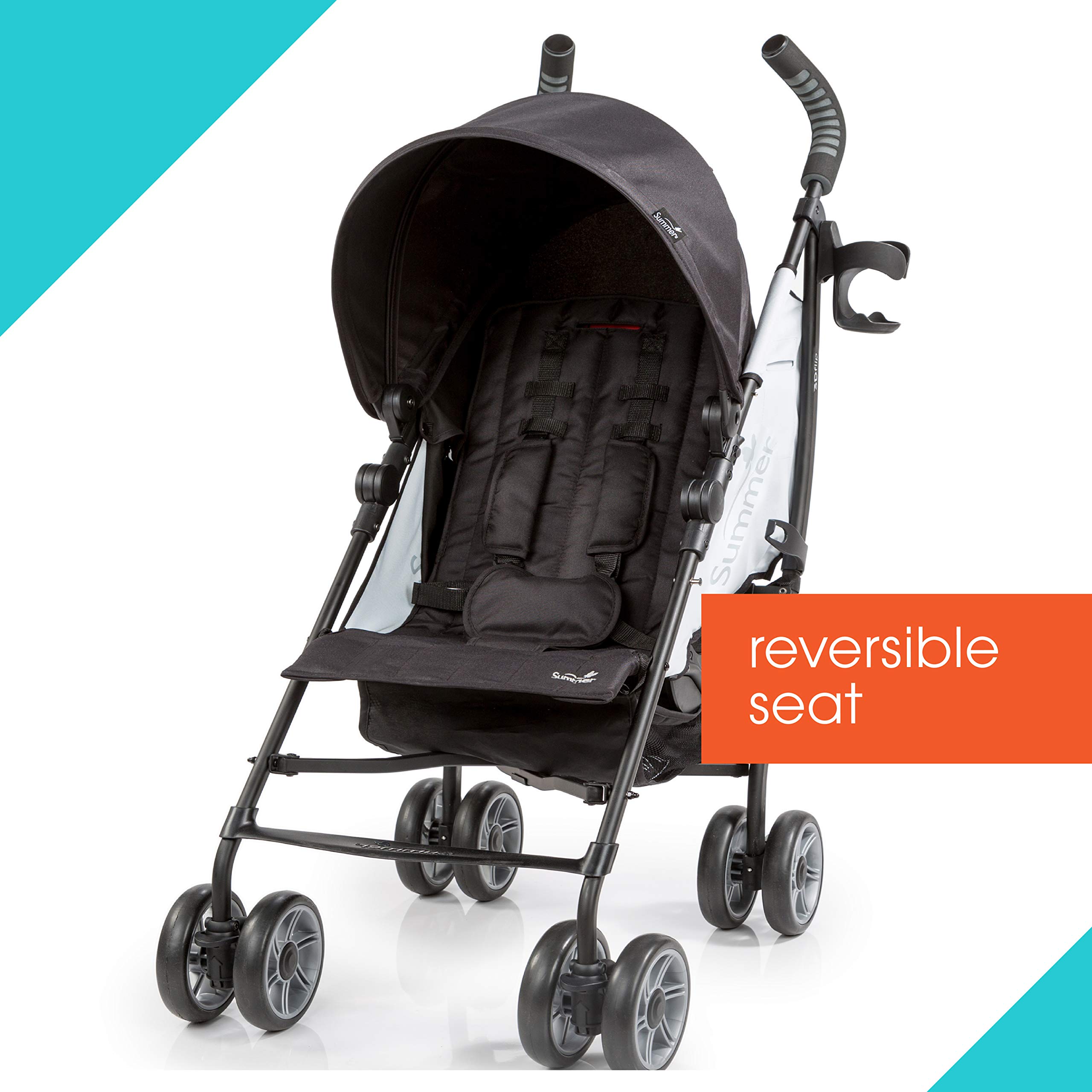 Summer 3Dflip Convenience Stroller, Black/Gray - Lightweight Umbrella Stroller with Reversible Seat Design for Rear and Forward Facing, Compact Fold, Adjustable Oversized Canopy,1 Count (Pack of 1)