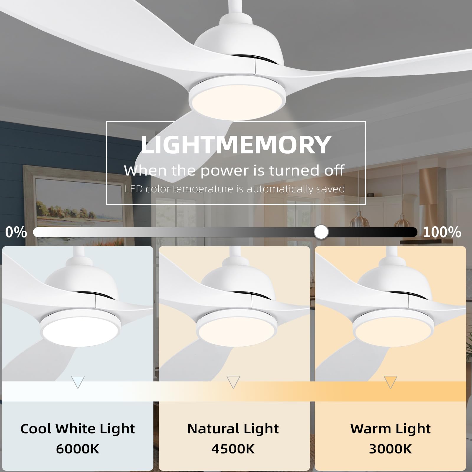 SODSEA 52 Inch Ceiling Fan with Lights, white Modern Ceiling Fan with Remote/APP Control Dimmable 3-Color Temperature,2 Rods, ceiling fan with lights remote control.for Indoor/Outdoor…