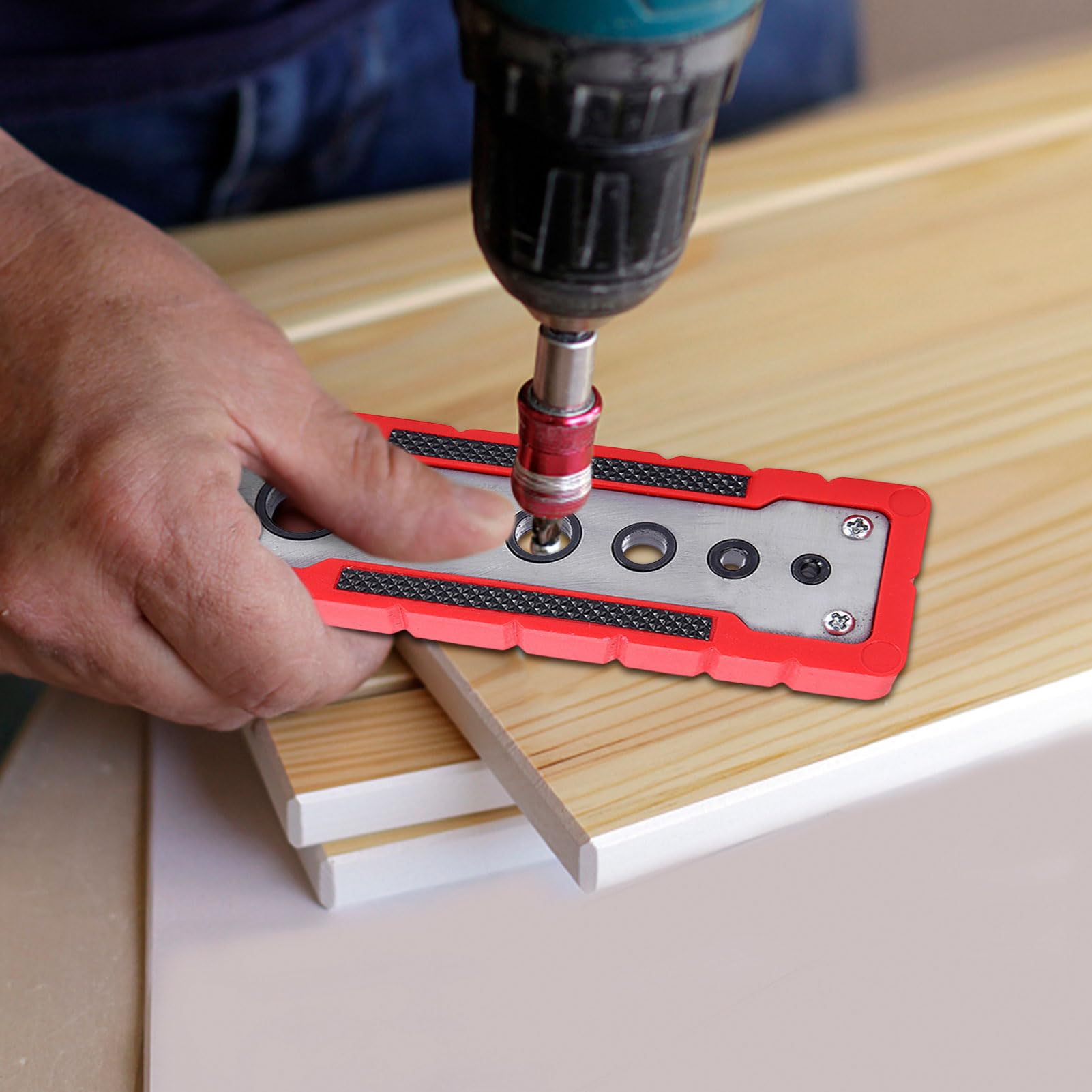 Self Centering Dowel Jig Kit, Inch Woodworking Center Doweling Drill Guide Jig for Straight Hole, Positioner Locator Tool for Woodworking and Shelf Making