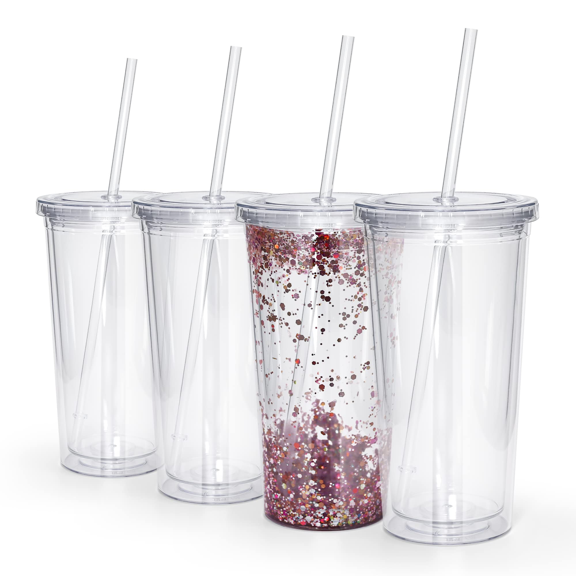 sweet grain Acrylic Tumbler with Lid and Straw 20oz Double Wall Plastic Insulated Tumblers Set of 4, Reusable Large Iced Coffee Tumbler for Snow Globe Glitter DIY