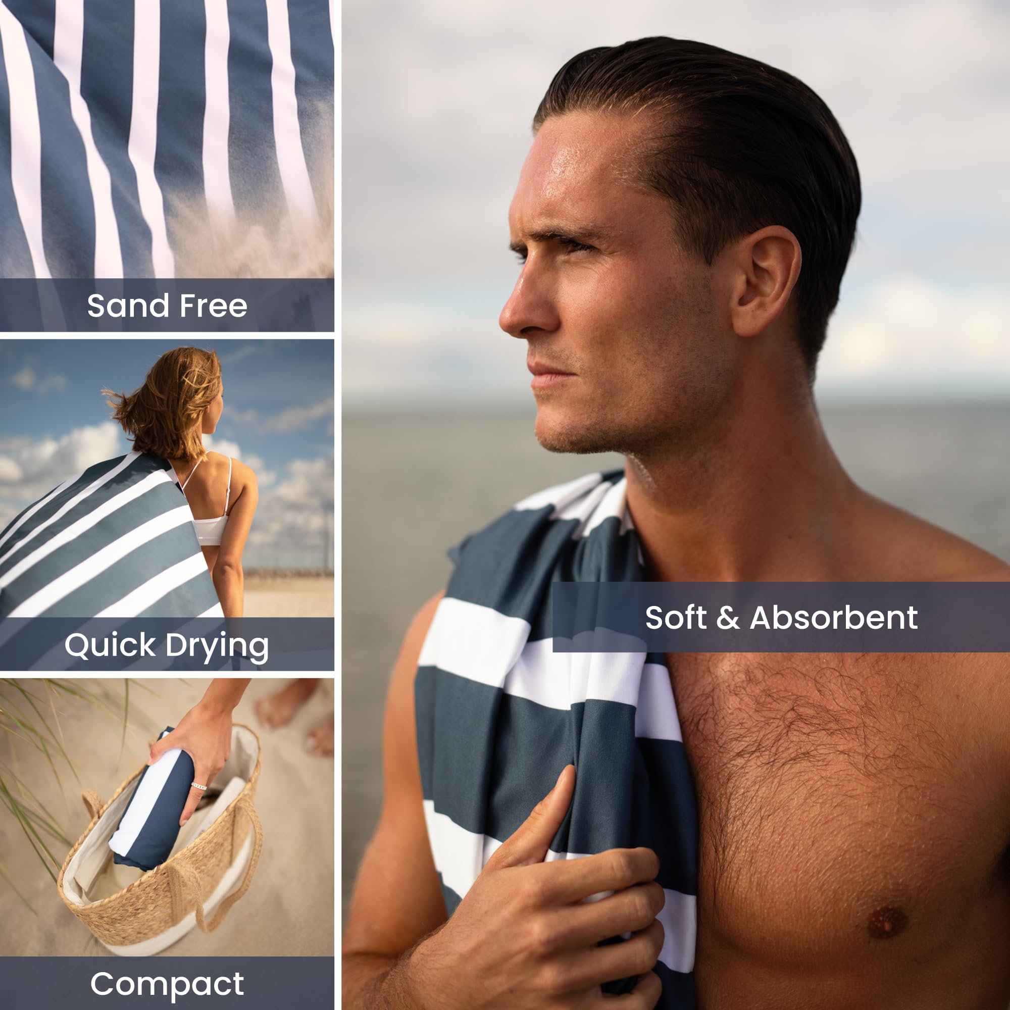 SummerSand Microfiber Beach Towel Extra Large (79 x 39.5 in) - Quick Dry, Sand Free - Compact and Lightweight for Travel - Recycled Materials - Travel Bag Incl - Oversized Pool Towel β Deep Blue