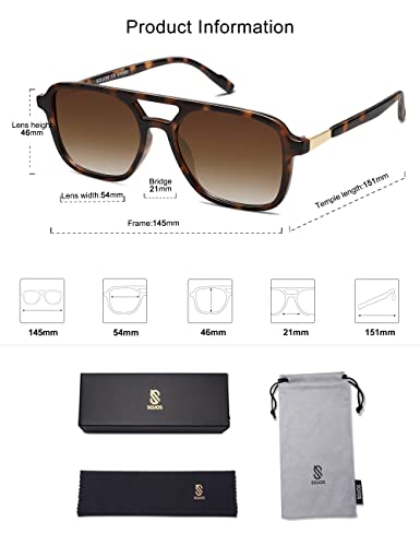 SOJOS Retro Aviator Sunglasses for Women Men,Trendy Rectangle Womens Mens Shades Sun Glasses SJ2202 Tortoise Frame Brown Grading Lens
