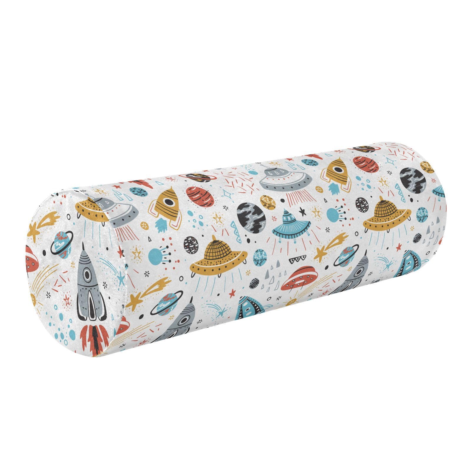 Vnurnrn Space Rockets Neck Support Pillow Round Neck Roll Bolster Cylinder Pillow Cervical Pillows Shoulder Pillow for Leg Knee Back Head Support for Study Work Men Women