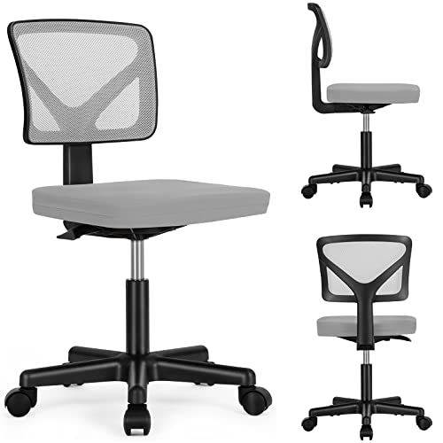 Sweetcrispy Office Computer Desk Chair, Ergonomic Low-Back Mesh Rolling Work Swivel Chairs with Wheels, Armless Comfortable Seat Lumbar Support for Home,Bedroom,Study,Student,Adults, Grey