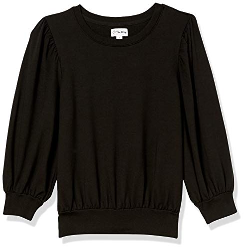 The Drop Women's Leona Short Puff Sleeve Crew Neck French Terry Sweatshirt, Black, L