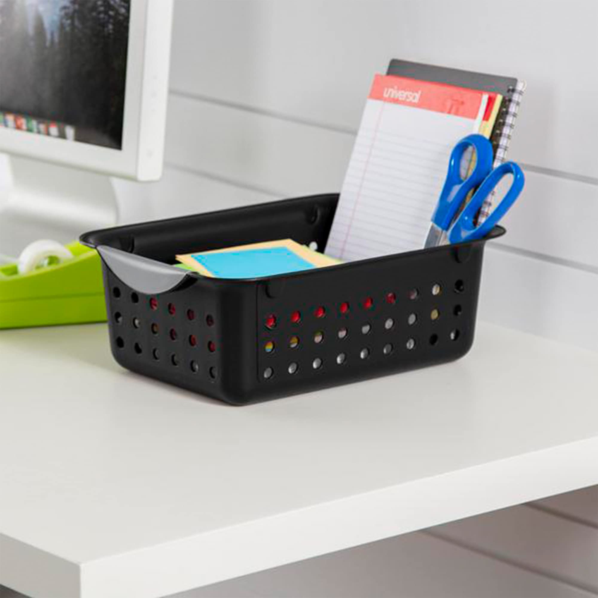 Sterilite Small Home Organization Storage Basket with Holes, Black (36 Pack)