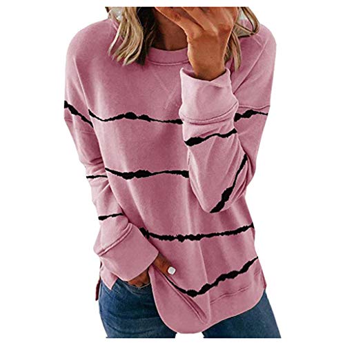 Weiliru Women's Striped Long Sleeve CrewNeck Sweatshirts T Shirts Casual Pullover Print Loose Fit Tops Tunics