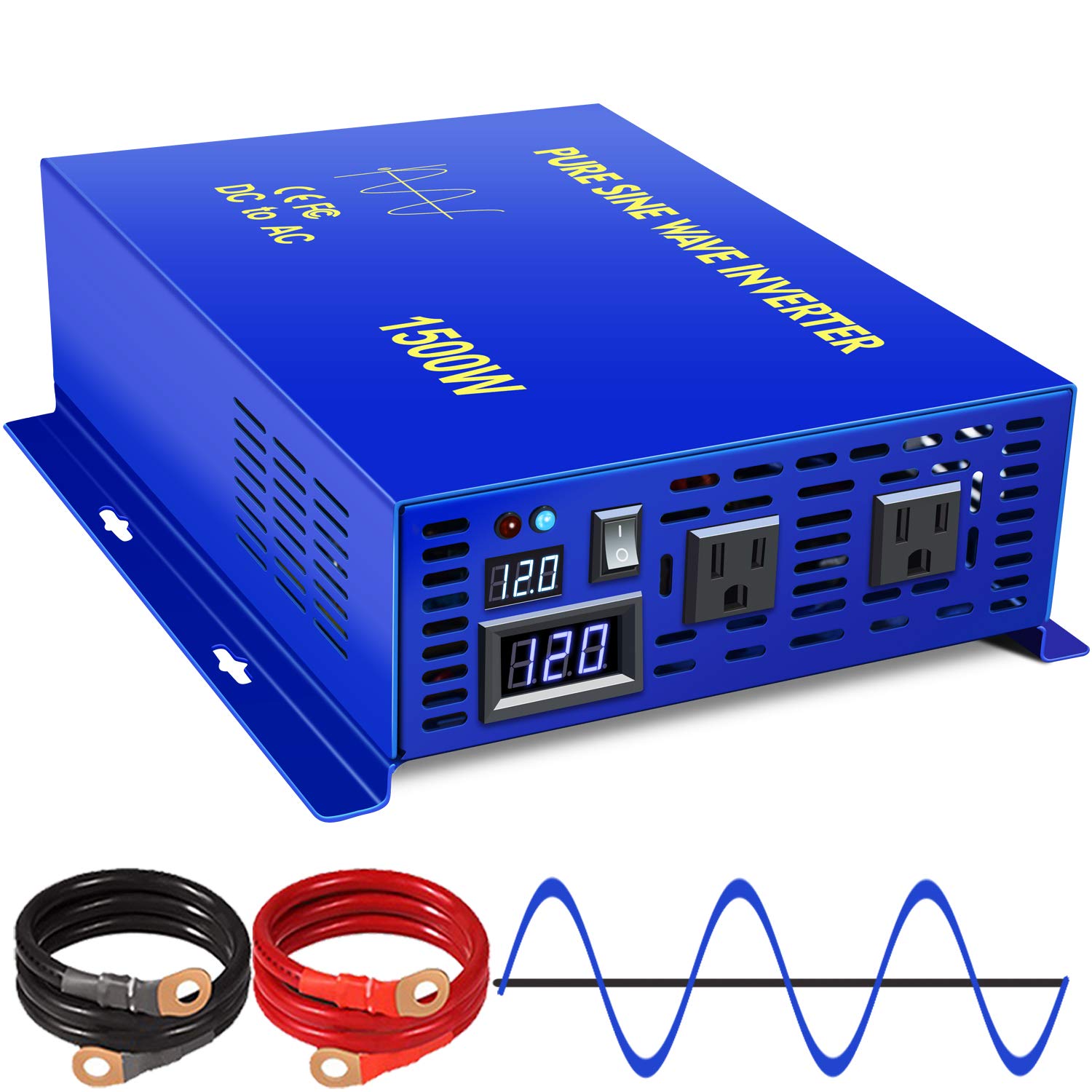 XYZ INVT Pure Sine Wave Inverter - 1500W Power Convert12v dc to 110v ac at 60hz for Solar System (1500w/12v)