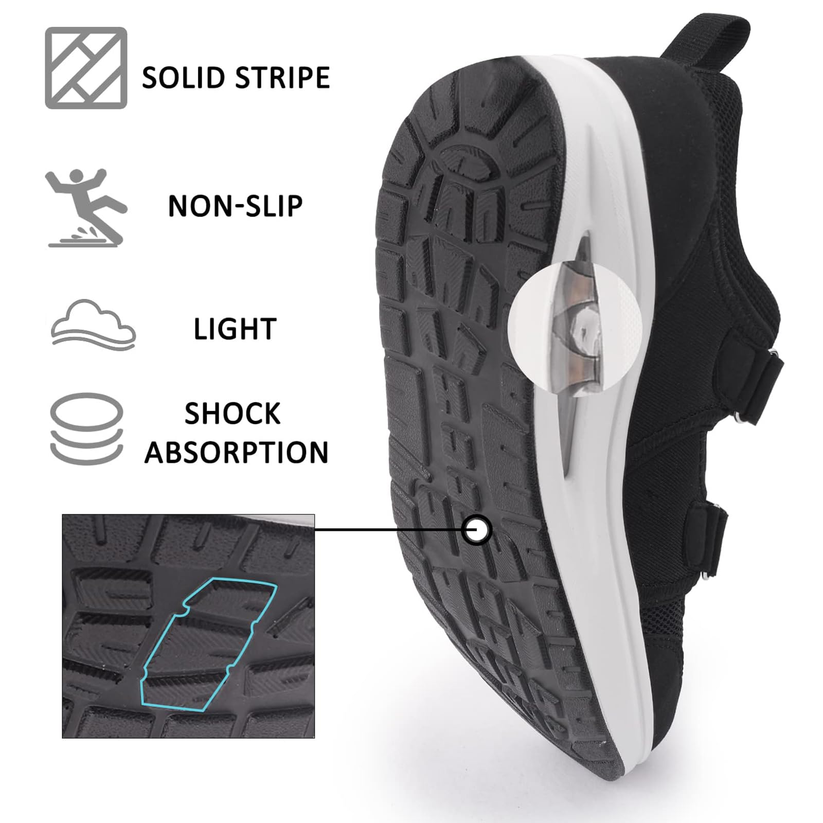 Women's Comfortable Working Nurse Shoes Non-Slip Adjustable Breathable Walking Buffer Fitness Casual Nursing Orthotic Lightweight Shoes Black US/8