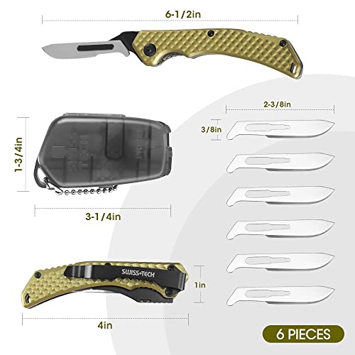 Swiss+Tech EDC Knife, Folding Pocket Knife with 5PCS Razor-Sharp Replaceable Blades, Belt Clip, Liner Lock & Aluminum Alloy Handle,Skinning Knives for Hunting, Survival, Fishing, Outdoor Skinning Deer