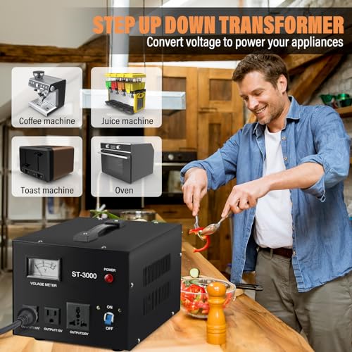 YaeCCC ST-3000 Voltage Transformer Converter Regulator with Voltage Meter - Step Up/Down - 110V/220V - Circuit Breaker Protection