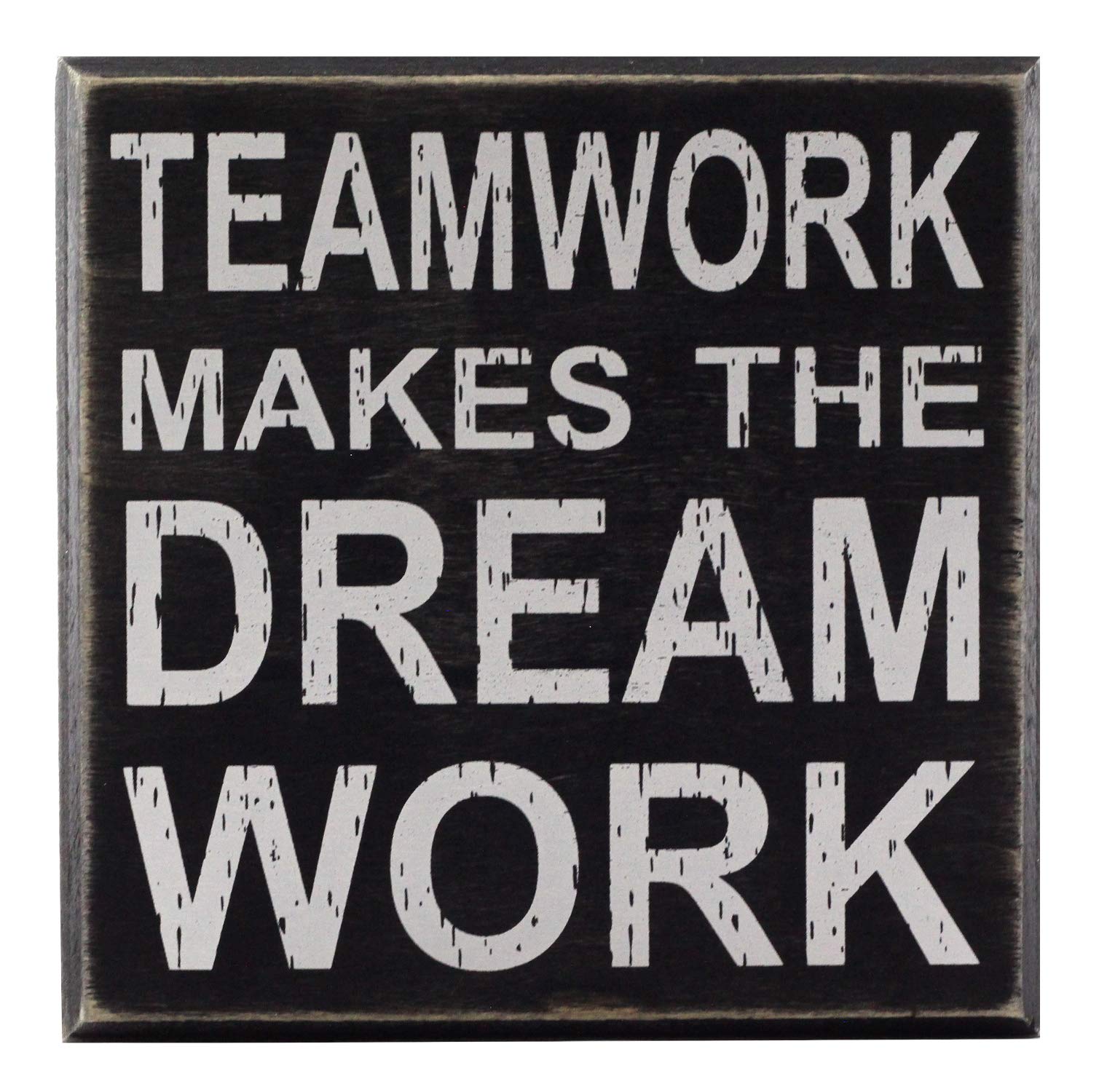 Teamwork Makes The Dream Work 5"x5" Cute Inspirational Wooden Box Sign with Sayings Unique Gift for Home Or Office
